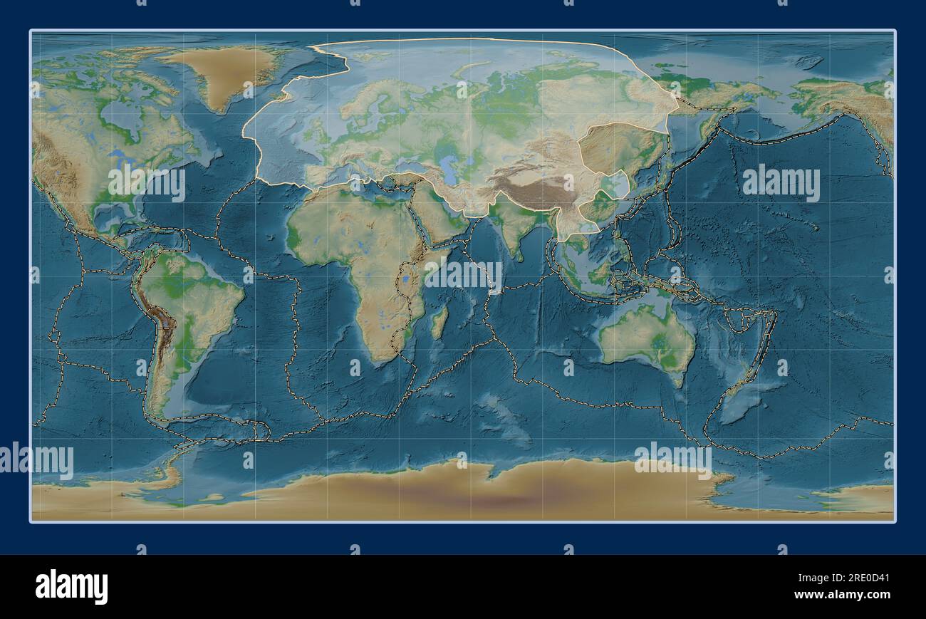 Eurasian tectonic plate on the physical elevation map in the Patterson ...