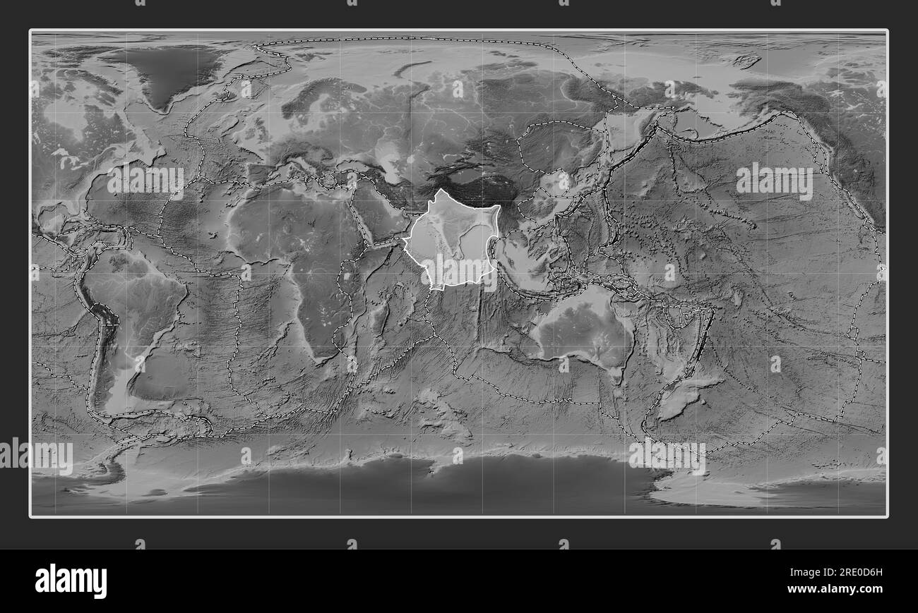 Indian tectonic plate on the grayscale elevation map in the Patterson ...