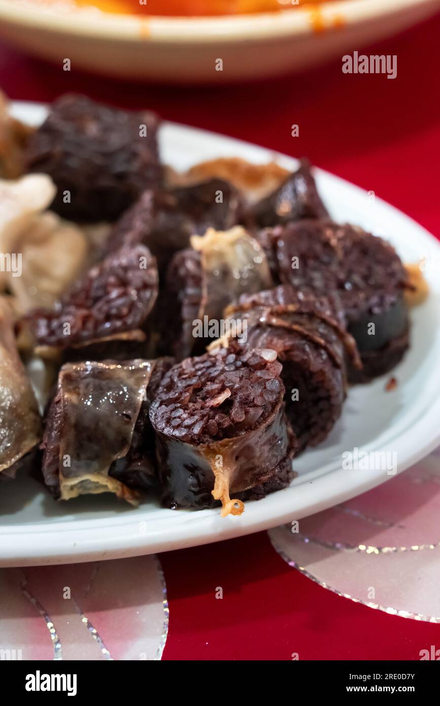 Delicious Korean cuisine Sundae, blood sausage made by steaming ...