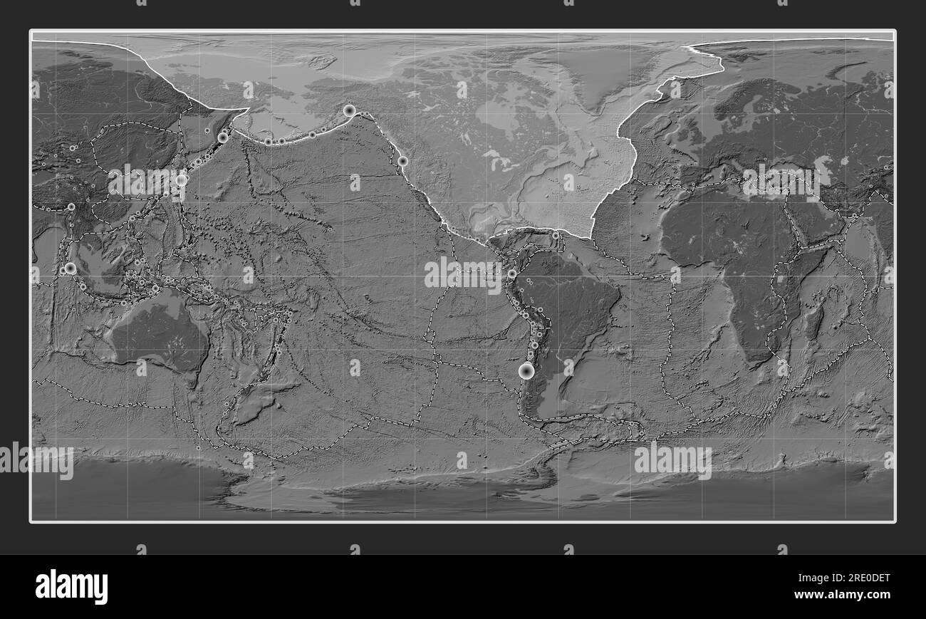 North American tectonic plate on the bilevel elevation map in the ...