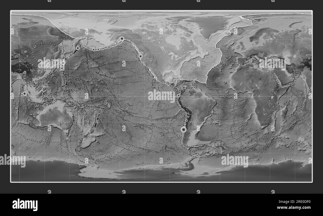 North American tectonic plate on the grayscale elevation map in the ...