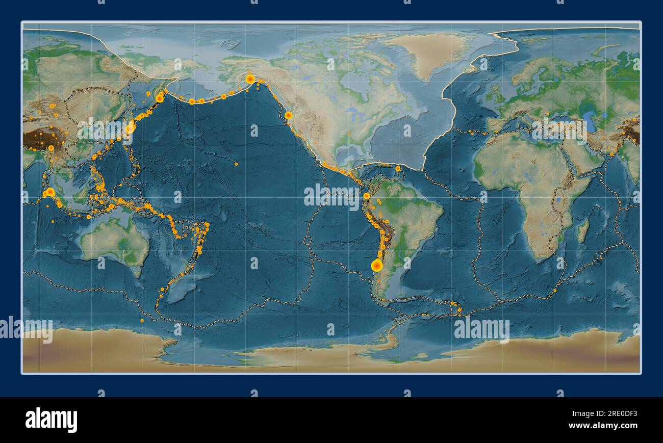 North American tectonic plate on the physical elevation map in the ...