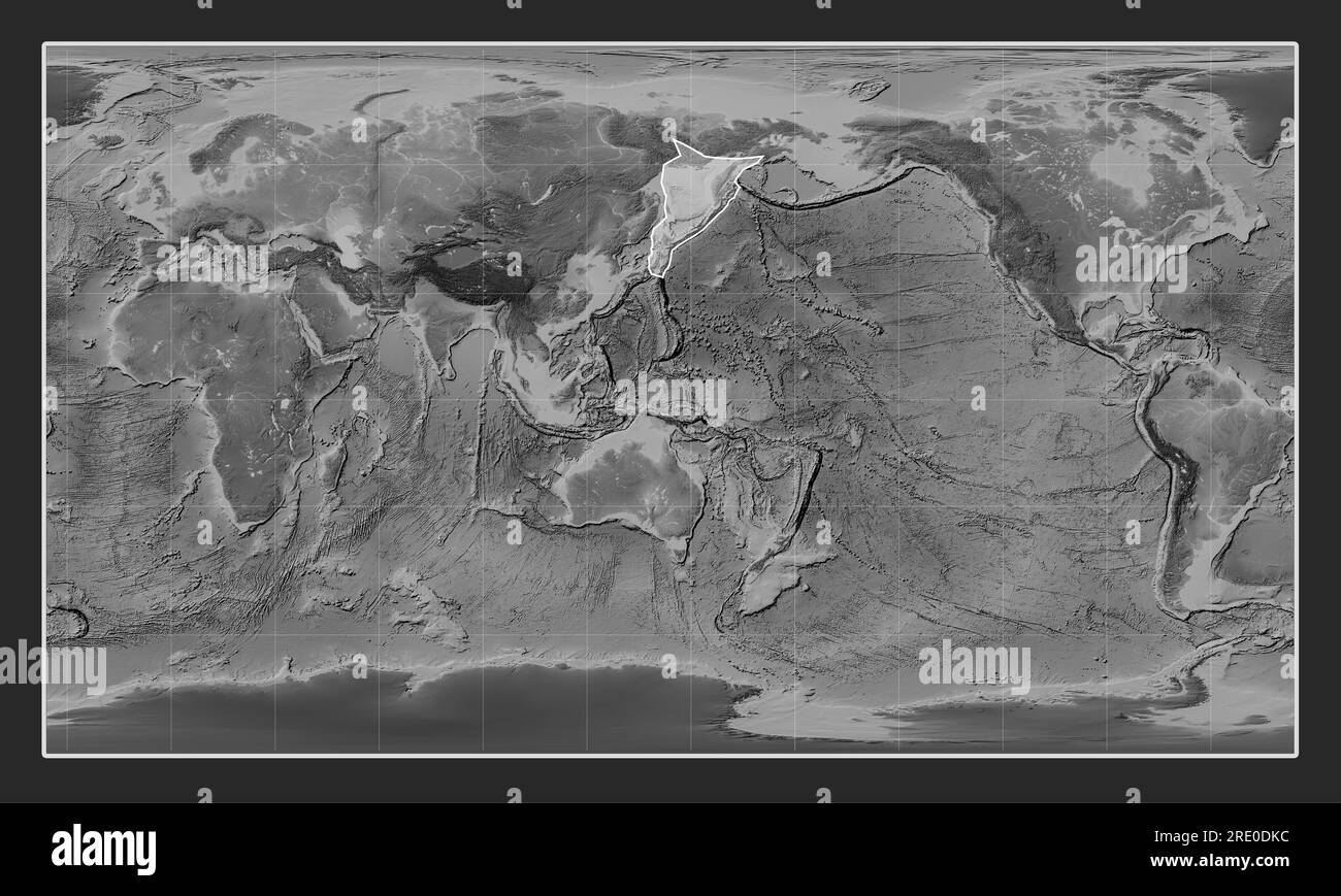 Okhotsk tectonic plate on the grayscale elevation map in the Patterson ...