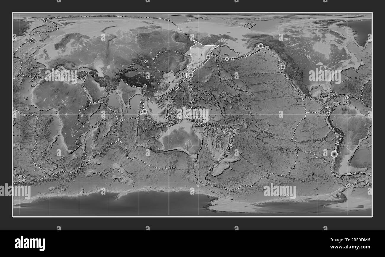 Okhotsk tectonic plate on the grayscale elevation map in the Patterson ...