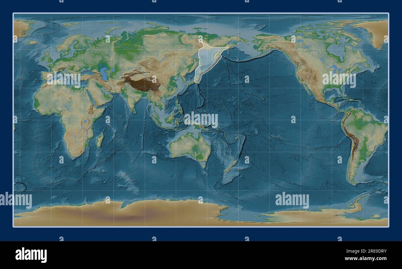 Okhotsk tectonic plate on the physical elevation map in the Patterson ...