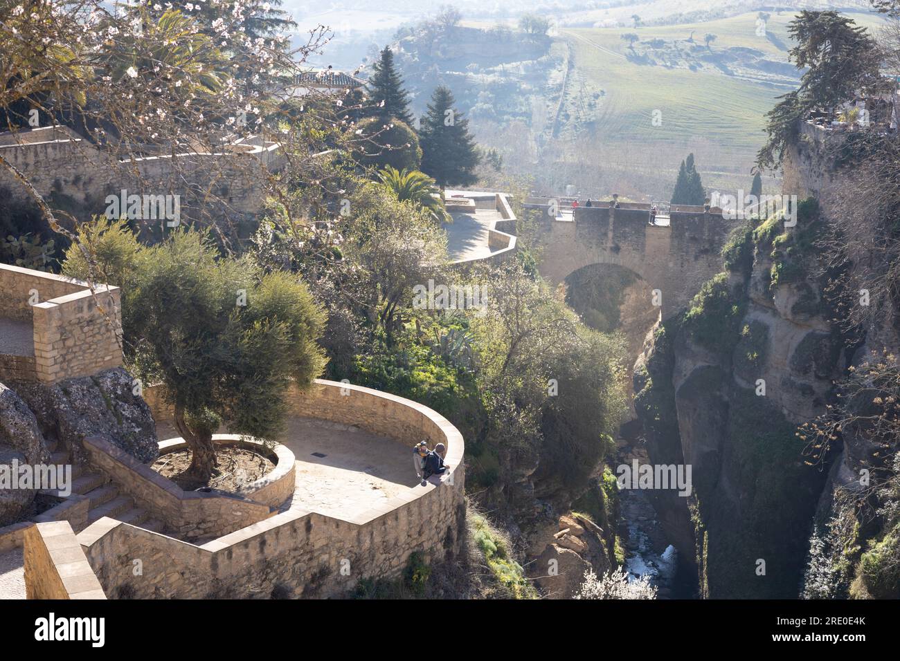 Panoramic view of hanging gardens of Cuenca over El Tajo Gorge with ...