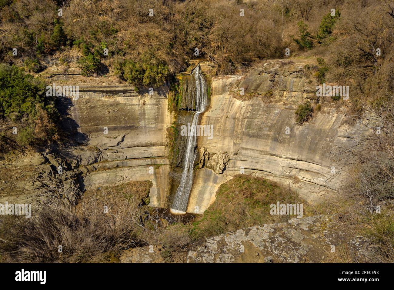 Salt del Cabrit waterfall and surroundings with the dry Sau reservoir ...