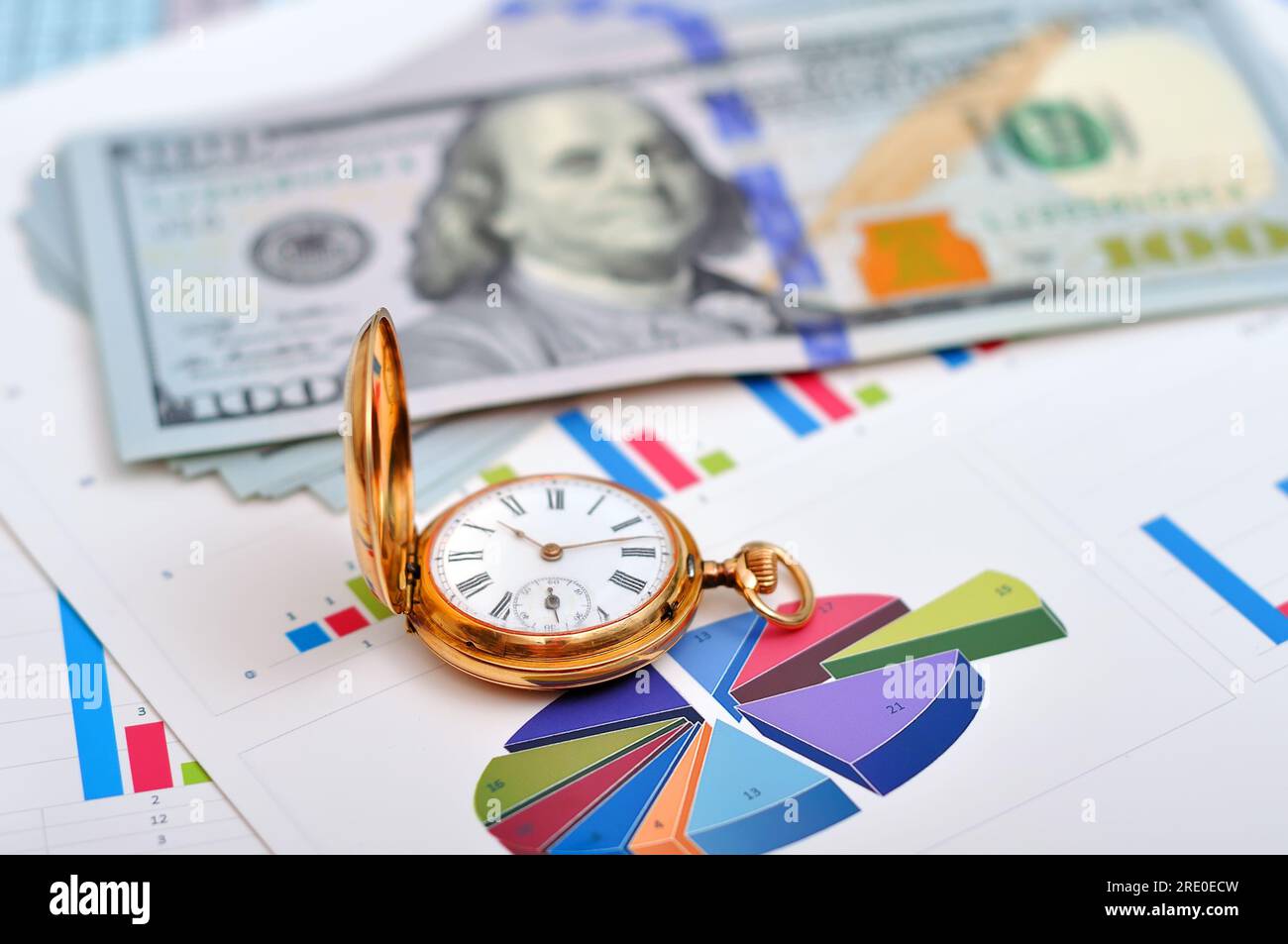 antique gold pocket watch and money, close up Stock Photo - Alamy