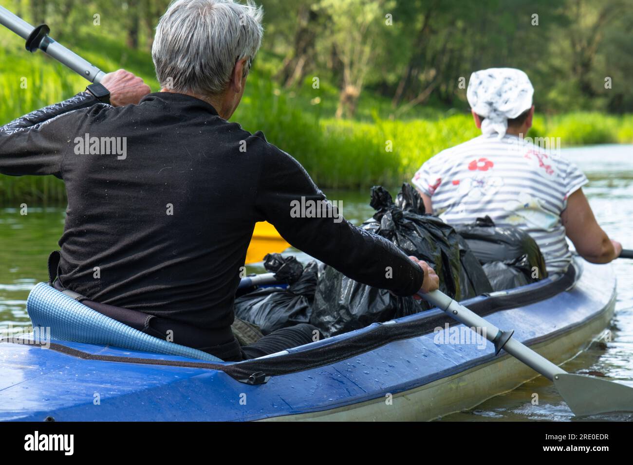 Family kayak trip for seigneur and senora. An elderly married couple ...