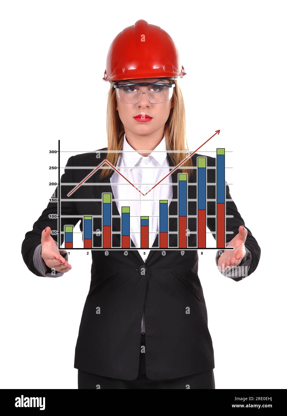 engineer woman with chart on white background Stock Photo - Alamy
