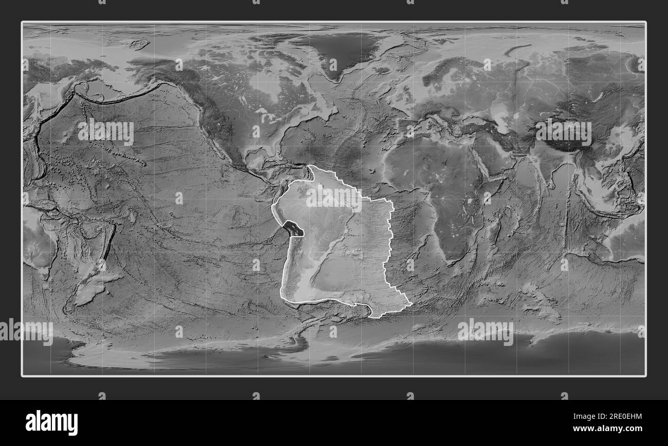 South American tectonic plate on the grayscale elevation map in the ...