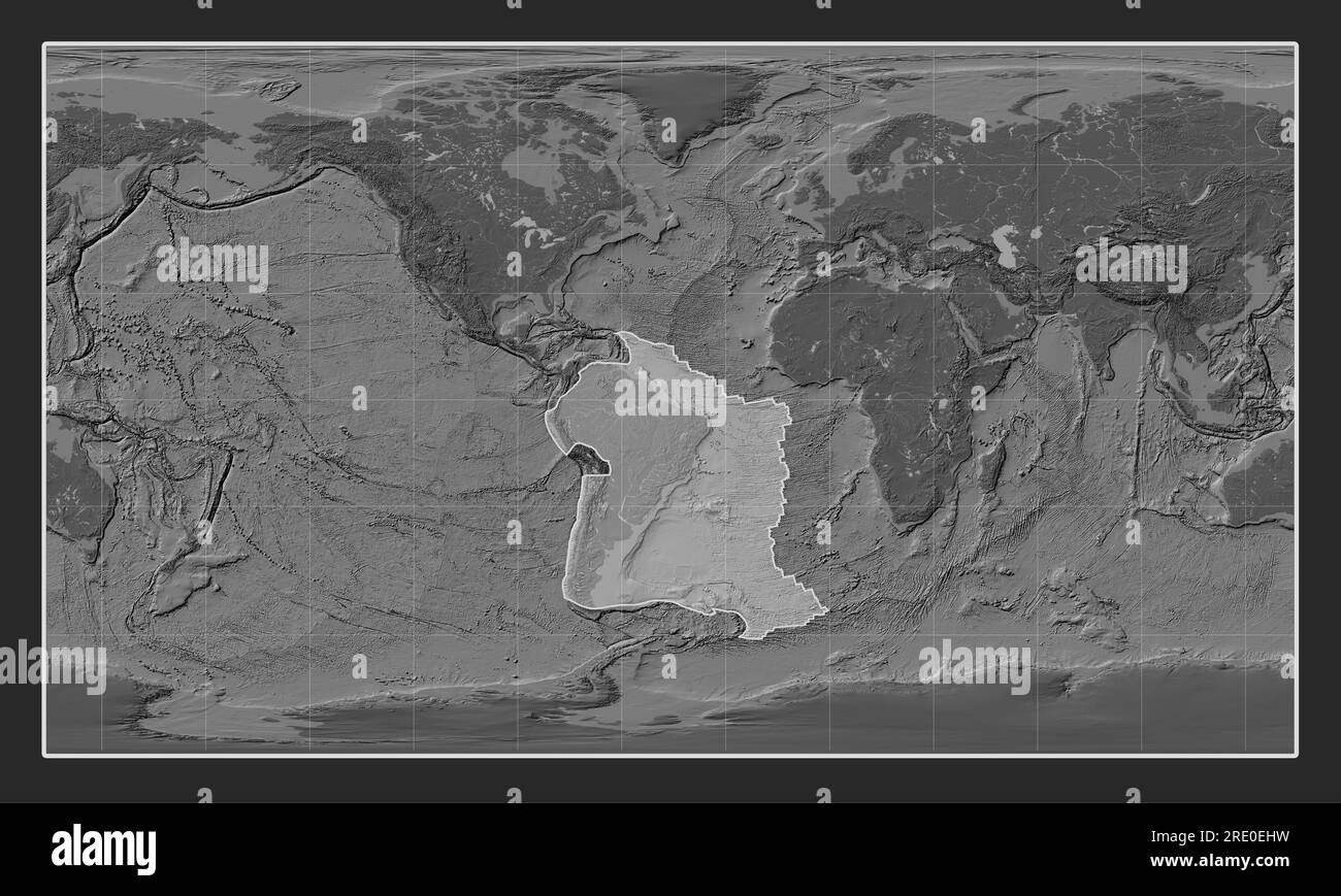 South American tectonic plate on the bilevel elevation map in the ...