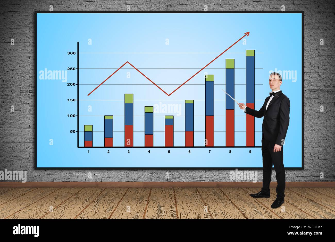 businessman pointing at plasma panel with big chart Stock Photo - Alamy