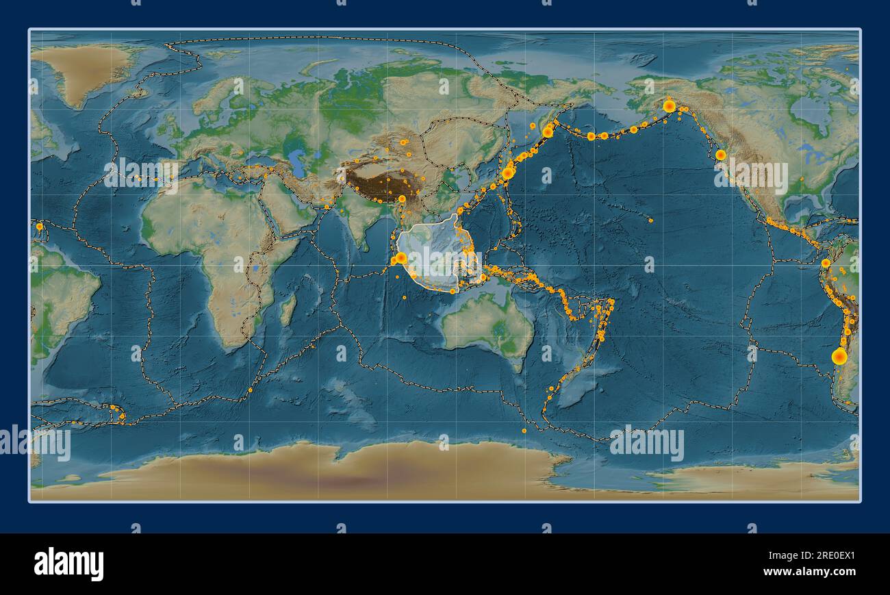 Sunda tectonic plate on the physical elevation map in the Patterson ...