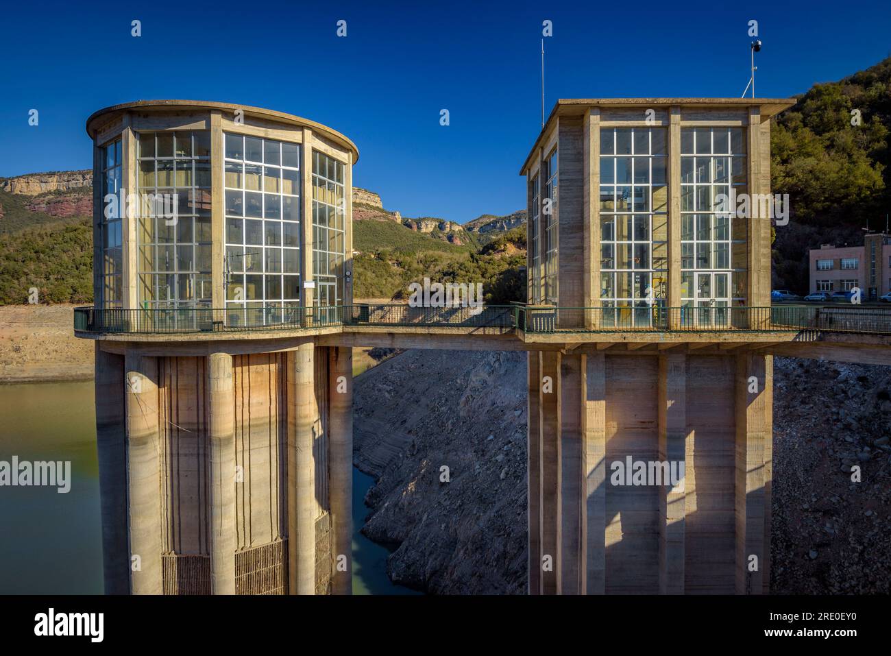 Dam of the Sau reservoir with the swamp almost empty during the 2022-23 ...