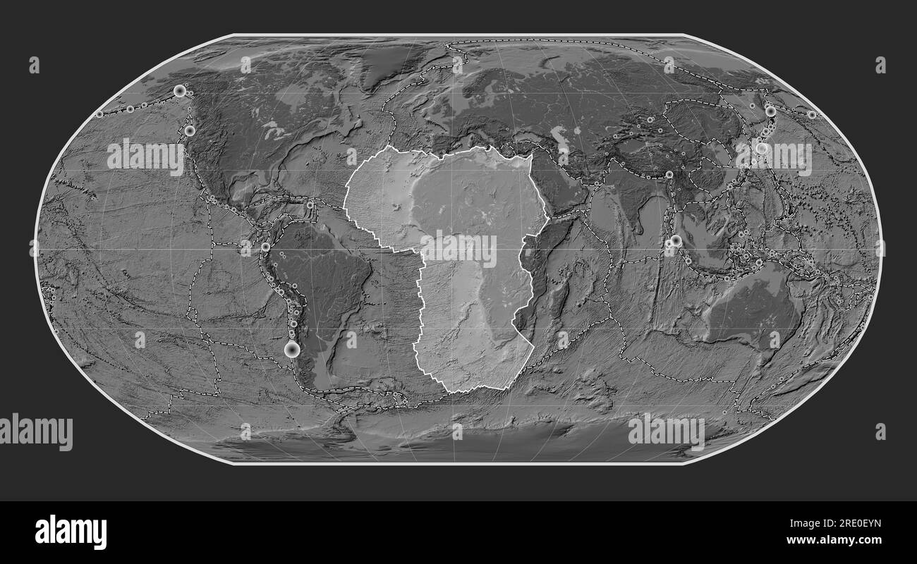 African tectonic plate on the bilevel elevation map in the Robinson ...