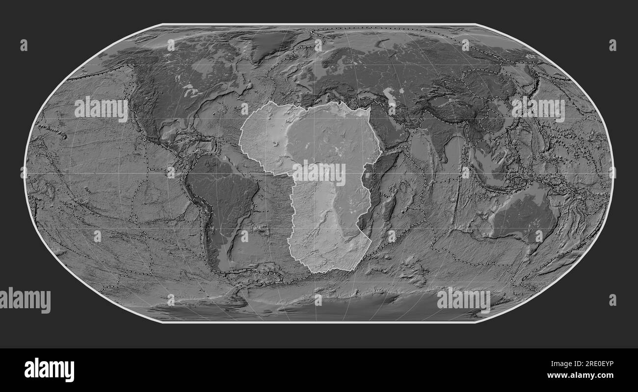 African tectonic plate on the bilevel elevation map in the Robinson ...