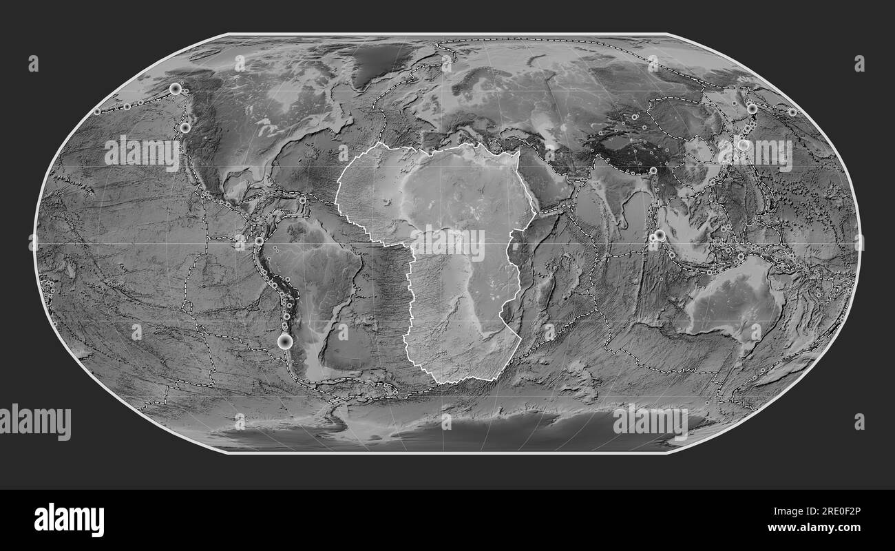 African Tectonic Plate On The Grayscale Elevation Map In The Robinson Projection Centered