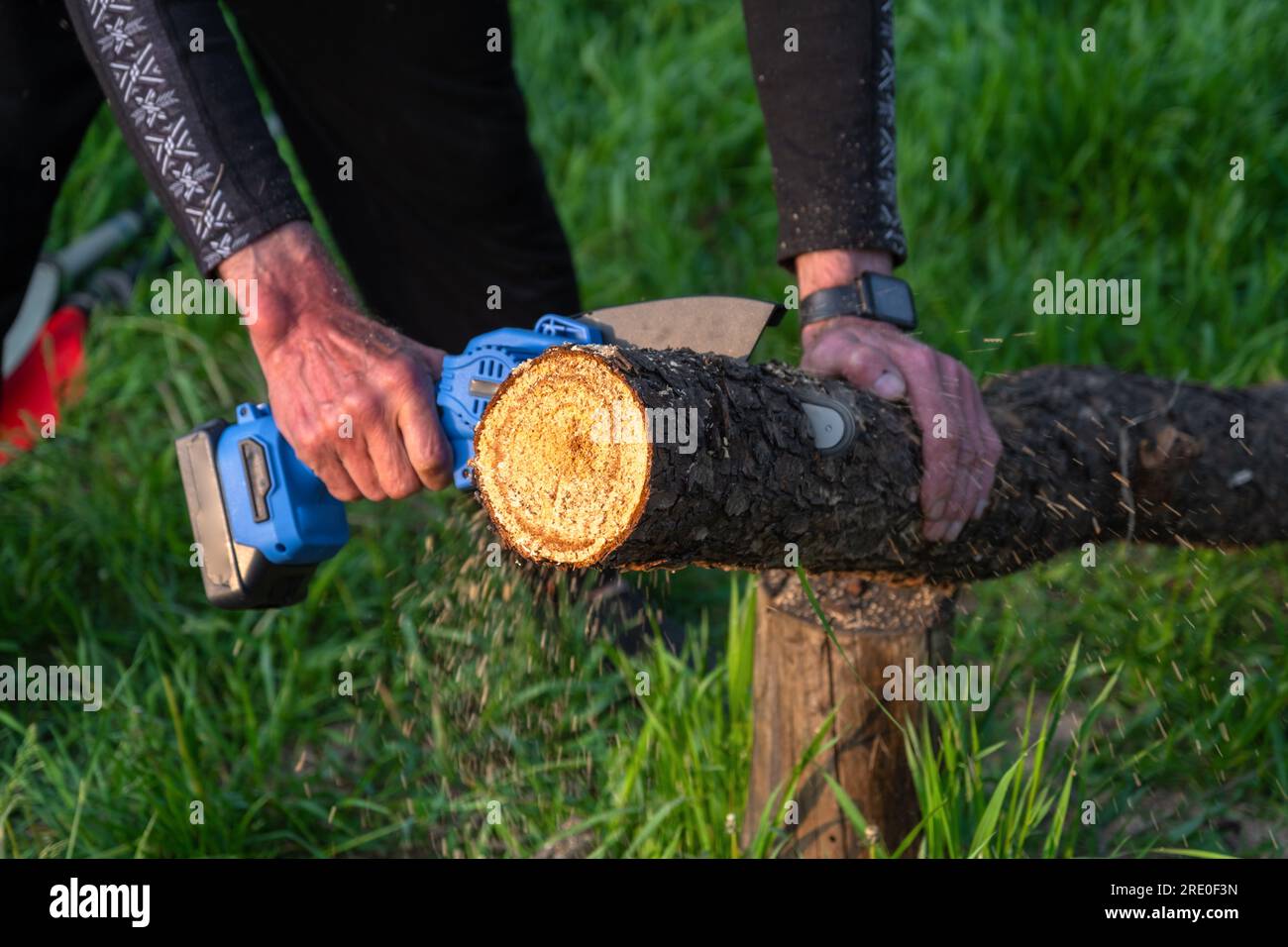 Hand-held portable camping electric saw on a battery for cutting ...