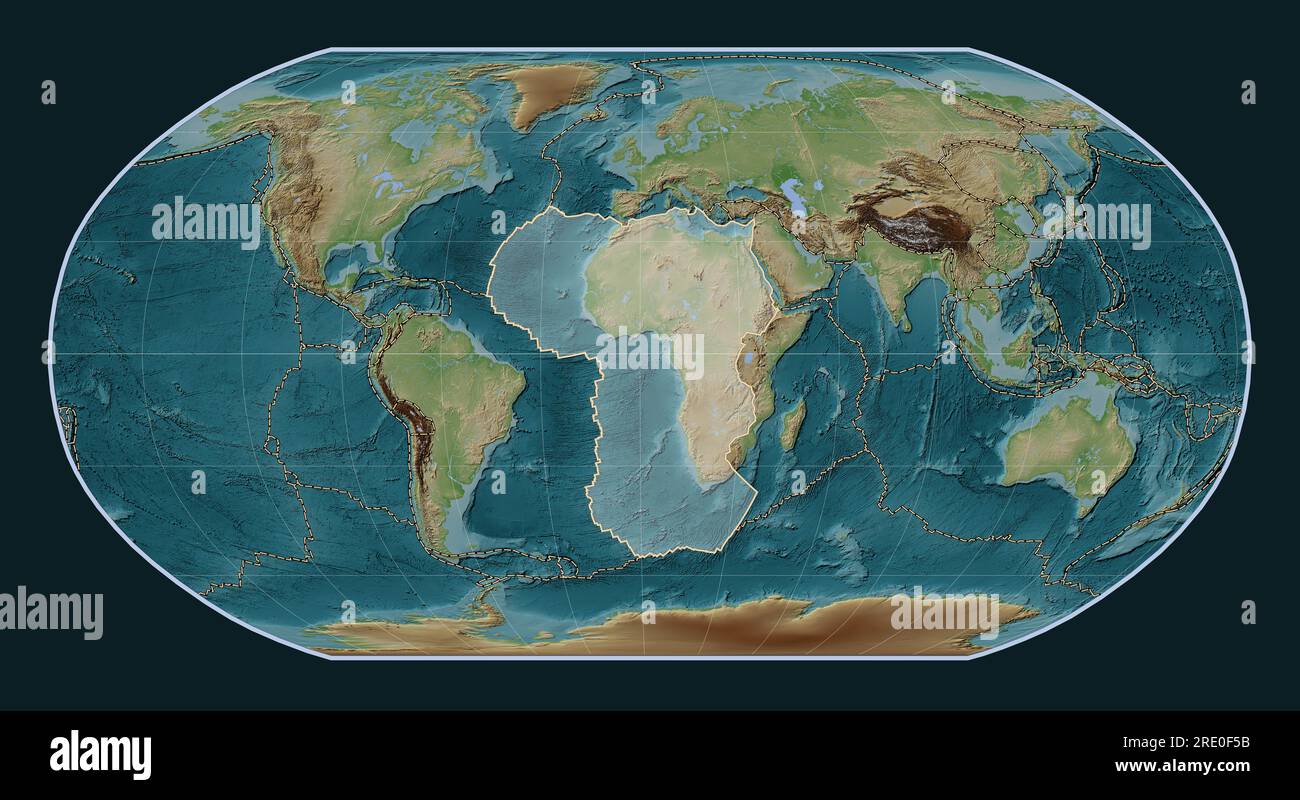 African tectonic plate on the Wiki style elevation map in the Robinson ...