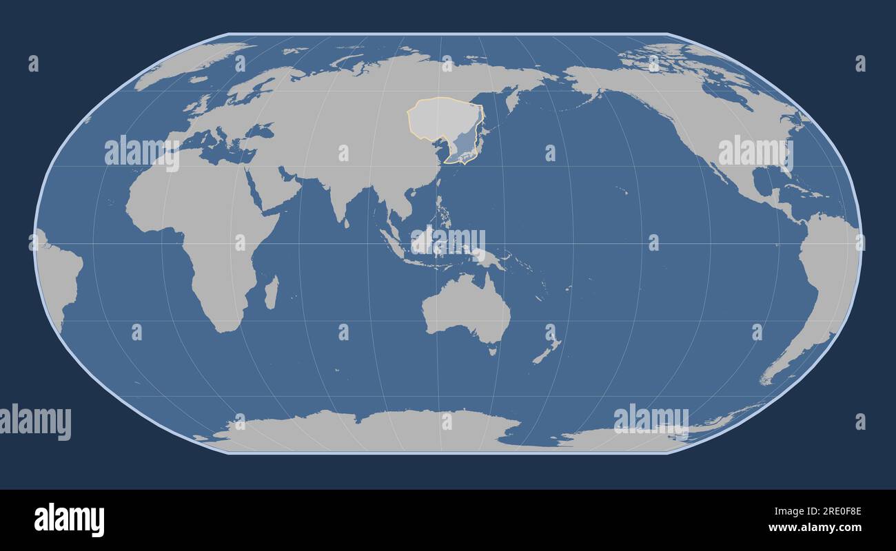 Amur Tectonic Plate On The Solid Contour Map In The Robinson Projection Centered Meridionally