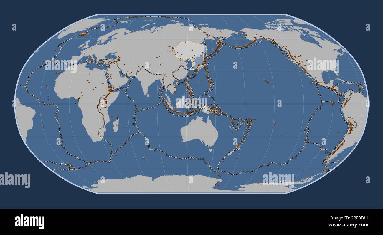 Amur Tectonic Plate On The Solid Contour Map In The Robinson Projection Centered Meridionally