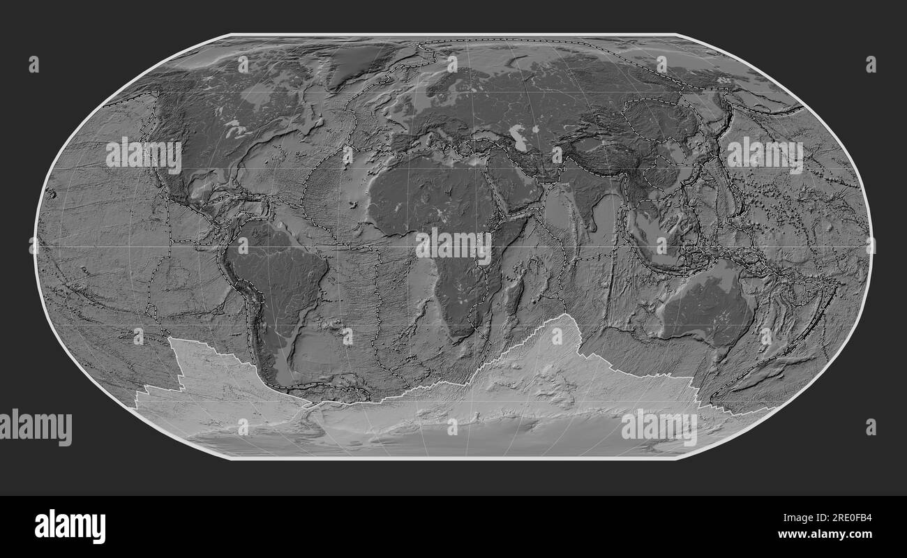Antarctica tectonic plate on the bilevel elevation map in the Robinson ...