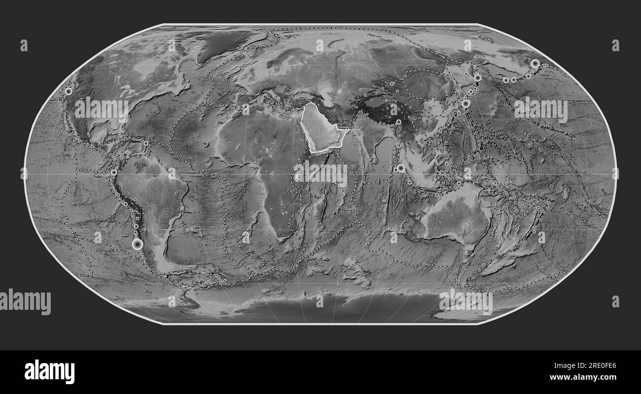 Arabian Tectonic Plate On The Grayscale Elevation Map In The Robinson Projection Centered