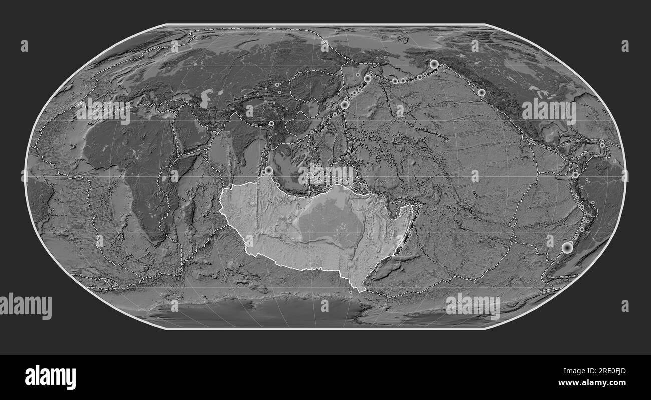 Australian tectonic plate on the bilevel elevation map in the Robinson ...