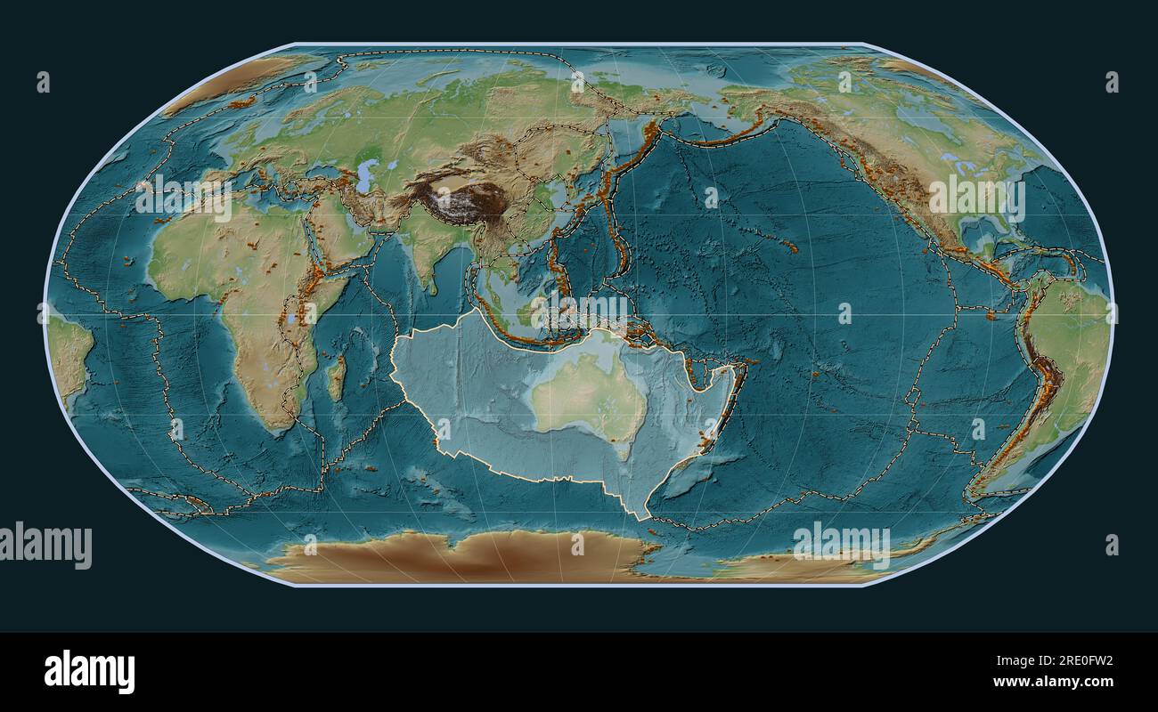 Australian tectonic plate on the Wiki style elevation map in the ...