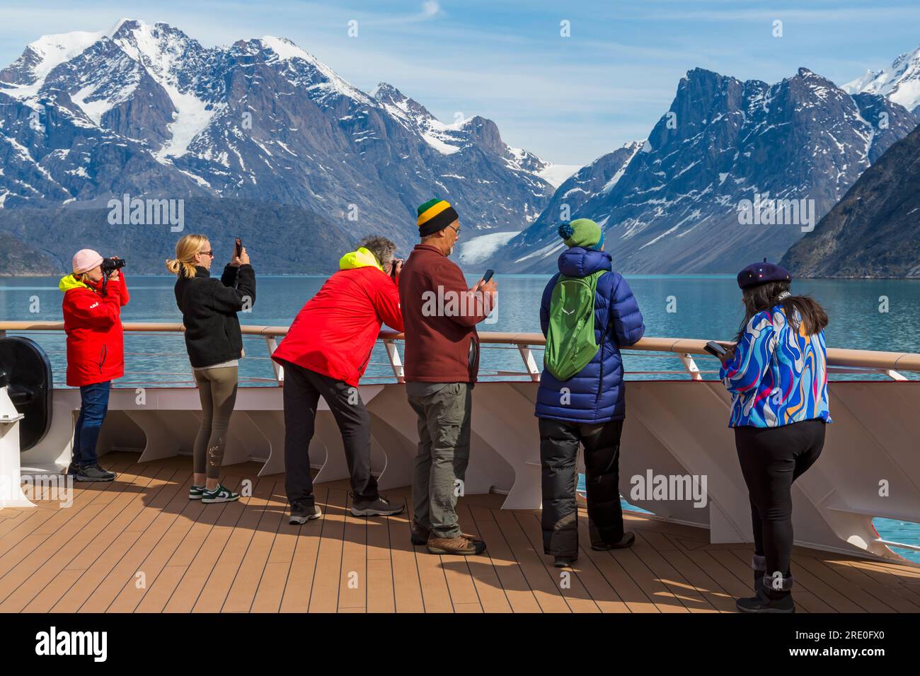Tourists on Hurtigruten MS Fridtjof Nansen cruise ship admire the ...