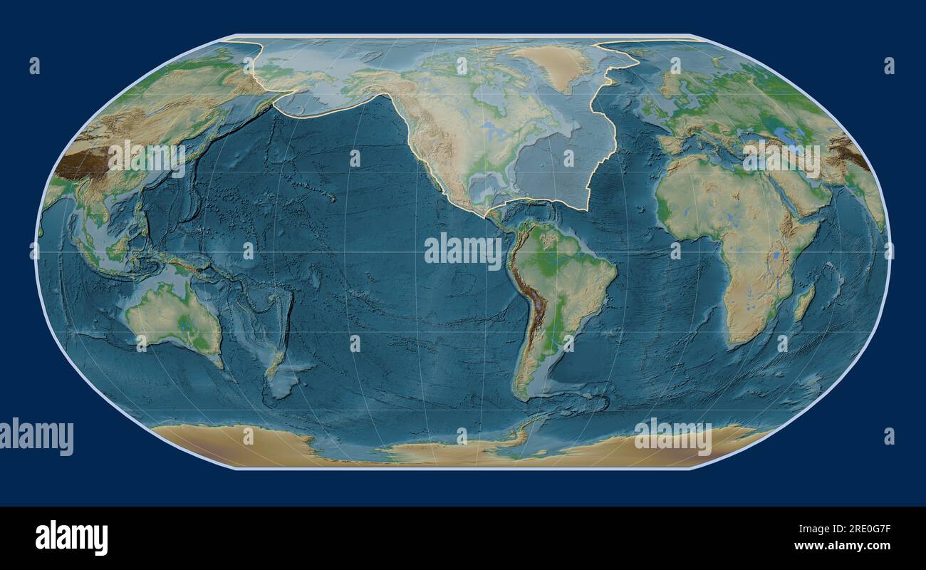 North American tectonic plate on the physical elevation map in the ...