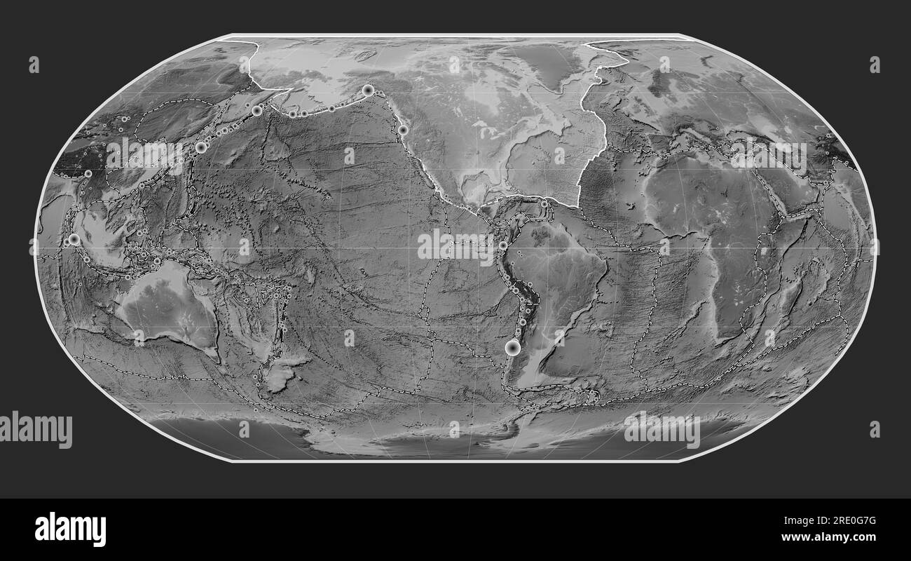 North American tectonic plate on the grayscale elevation map in the ...