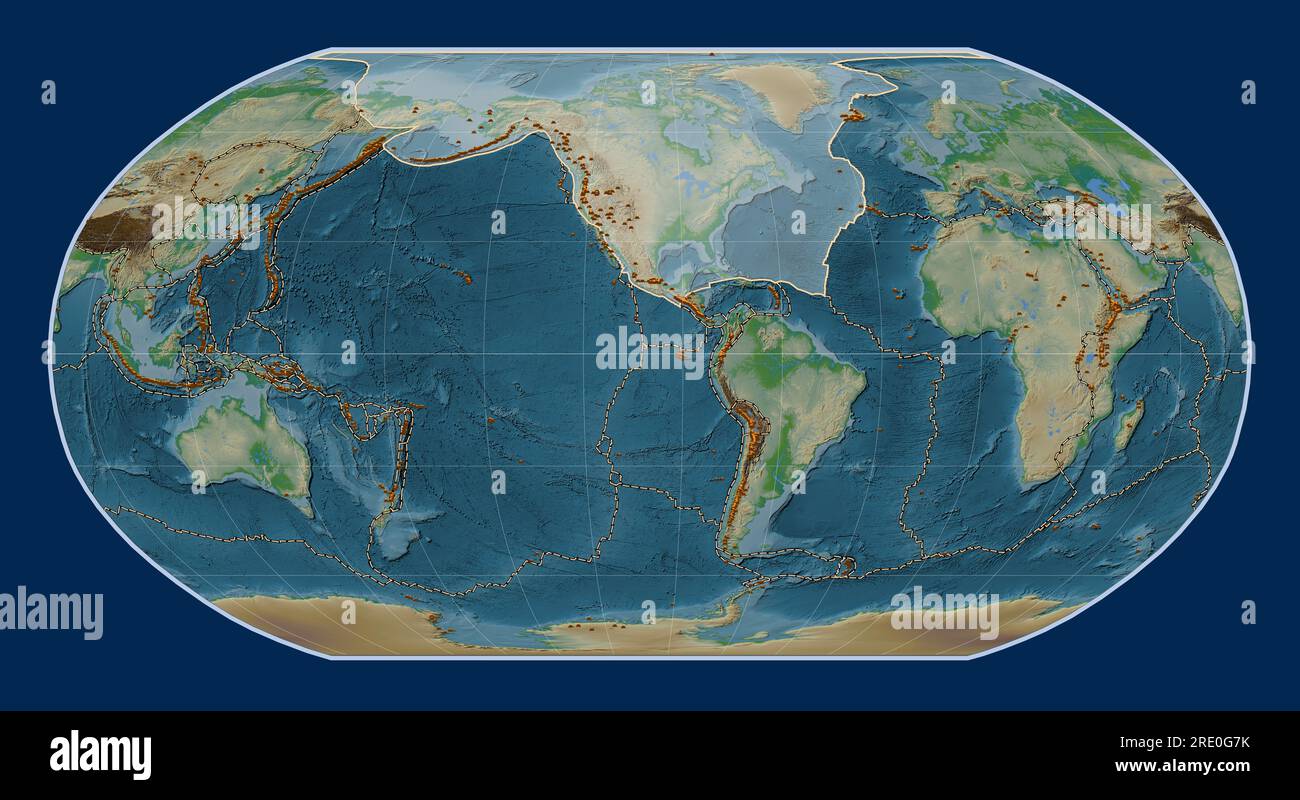 North American tectonic plate on the physical elevation map in the ...