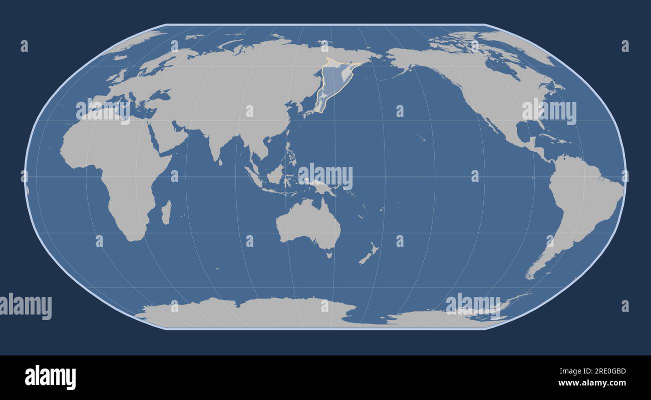 Okhotsk Tectonic Plate On The Solid Contour Map In The Robinson Projection Centered Meridionally