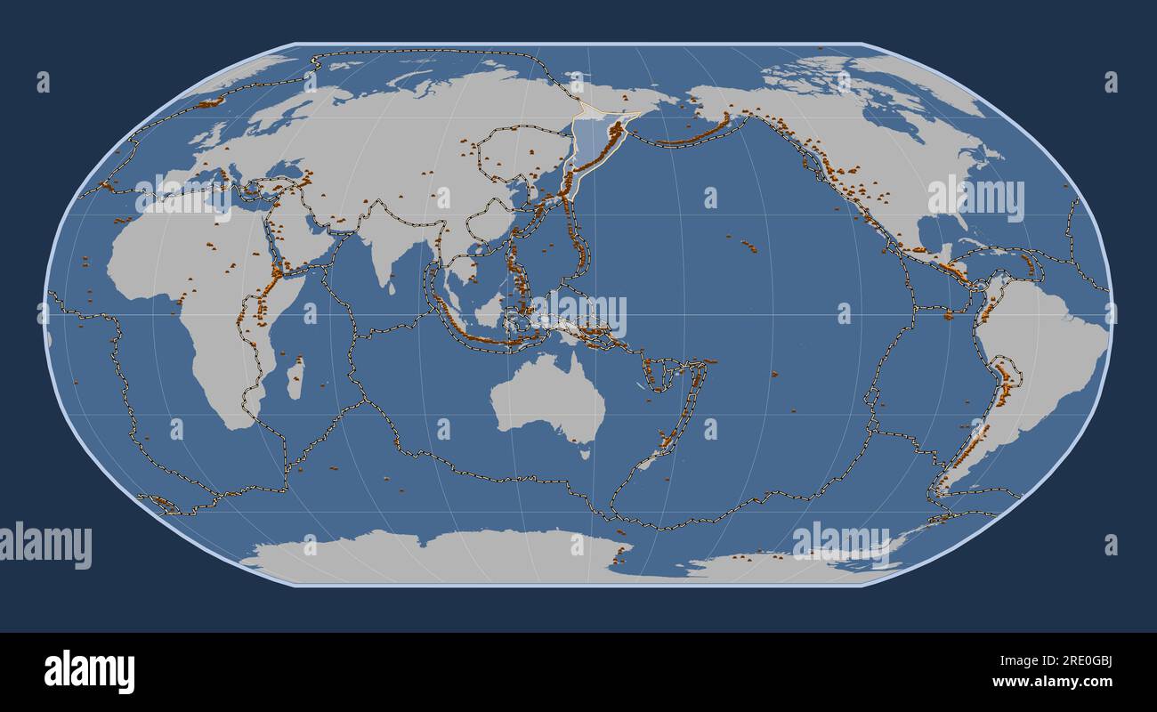 Okhotsk Tectonic Plate On The Solid Contour Map In The Robinson Projection Centered Meridionally