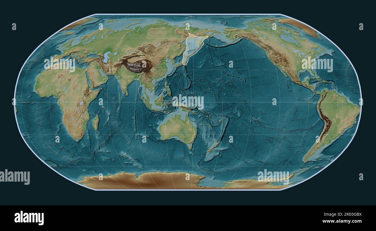 Okhotsk tectonic plate on the Wiki style elevation map in the Robinson ...