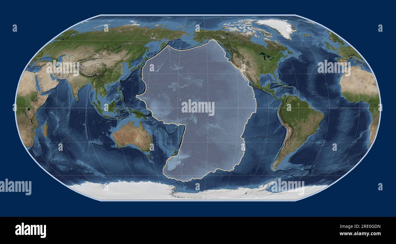 Pacific tectonic plate on the Blue Marble satellite map in the Robinson ...