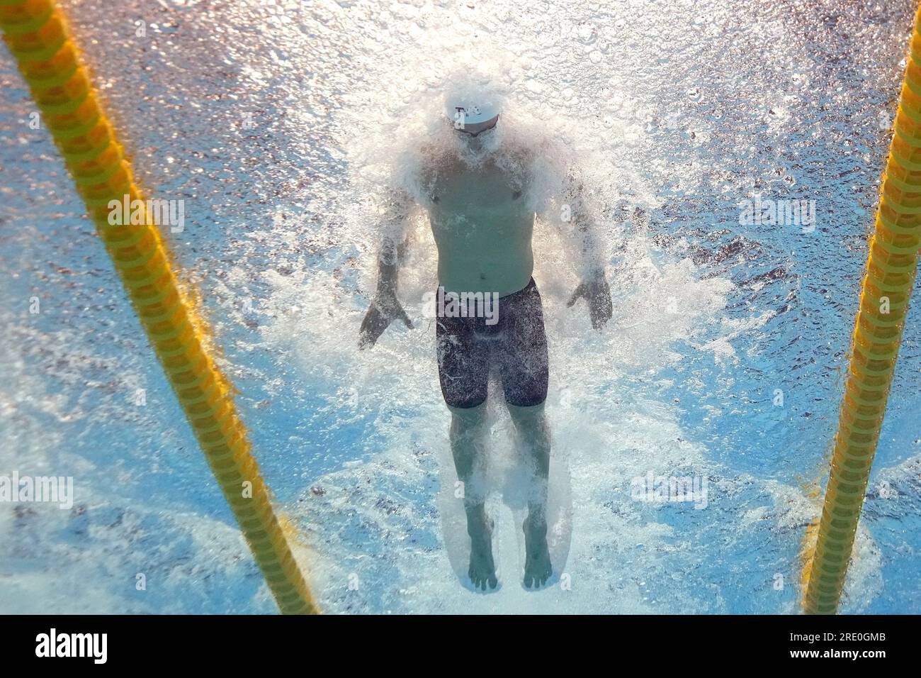 Maxime Grousset, of France, competes in the men's 50-meter butterfly ...