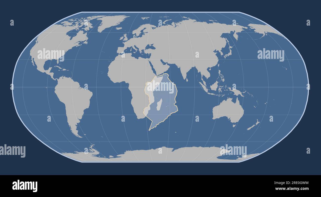 Somalian tectonic plate on the solid contour map in the Robinson ...
