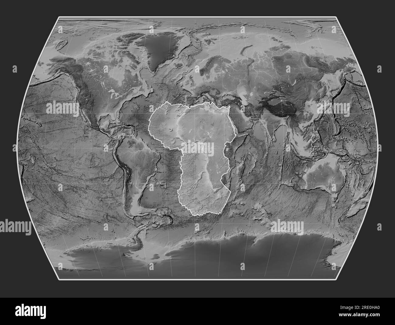 African Tectonic Plate On The Grayscale Elevation Map In The Times Projection Centered