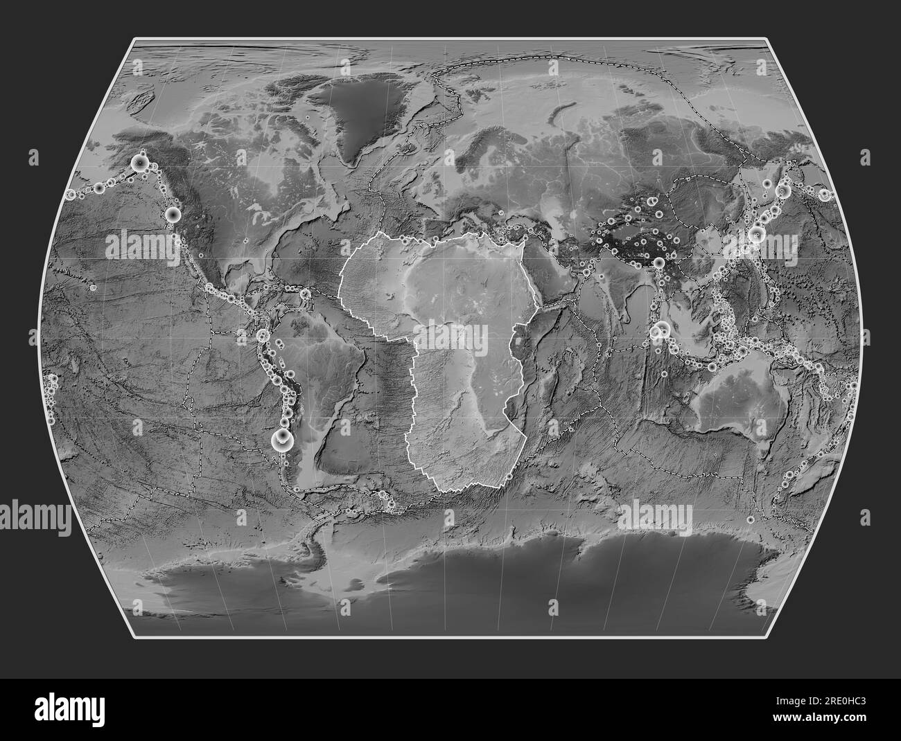 African Tectonic Plate On The Grayscale Elevation Map In The Times Projection Centered