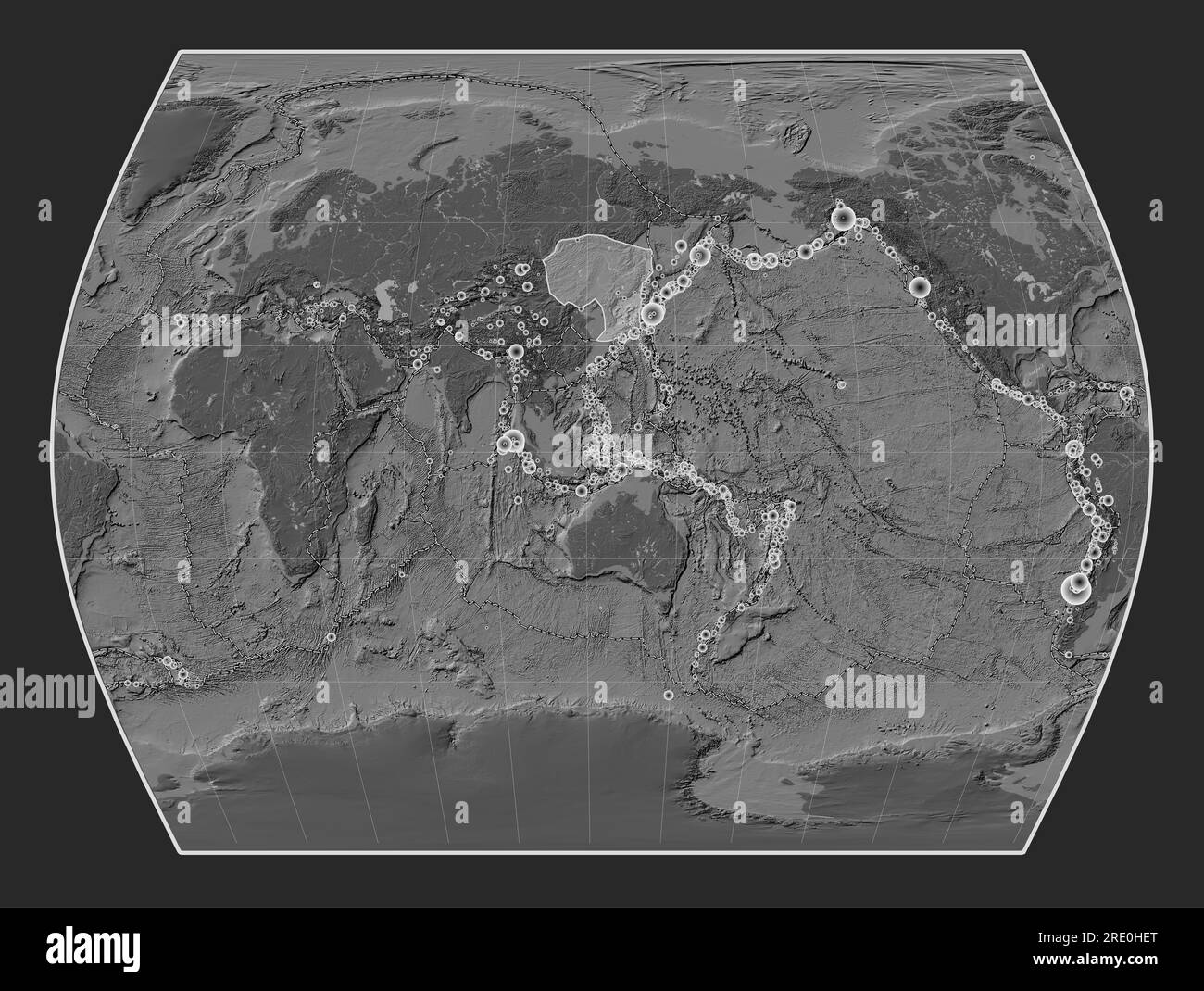 Amur Tectonic Plate On The Bilevel Elevation Map In The Times Projection Centered Meridionally