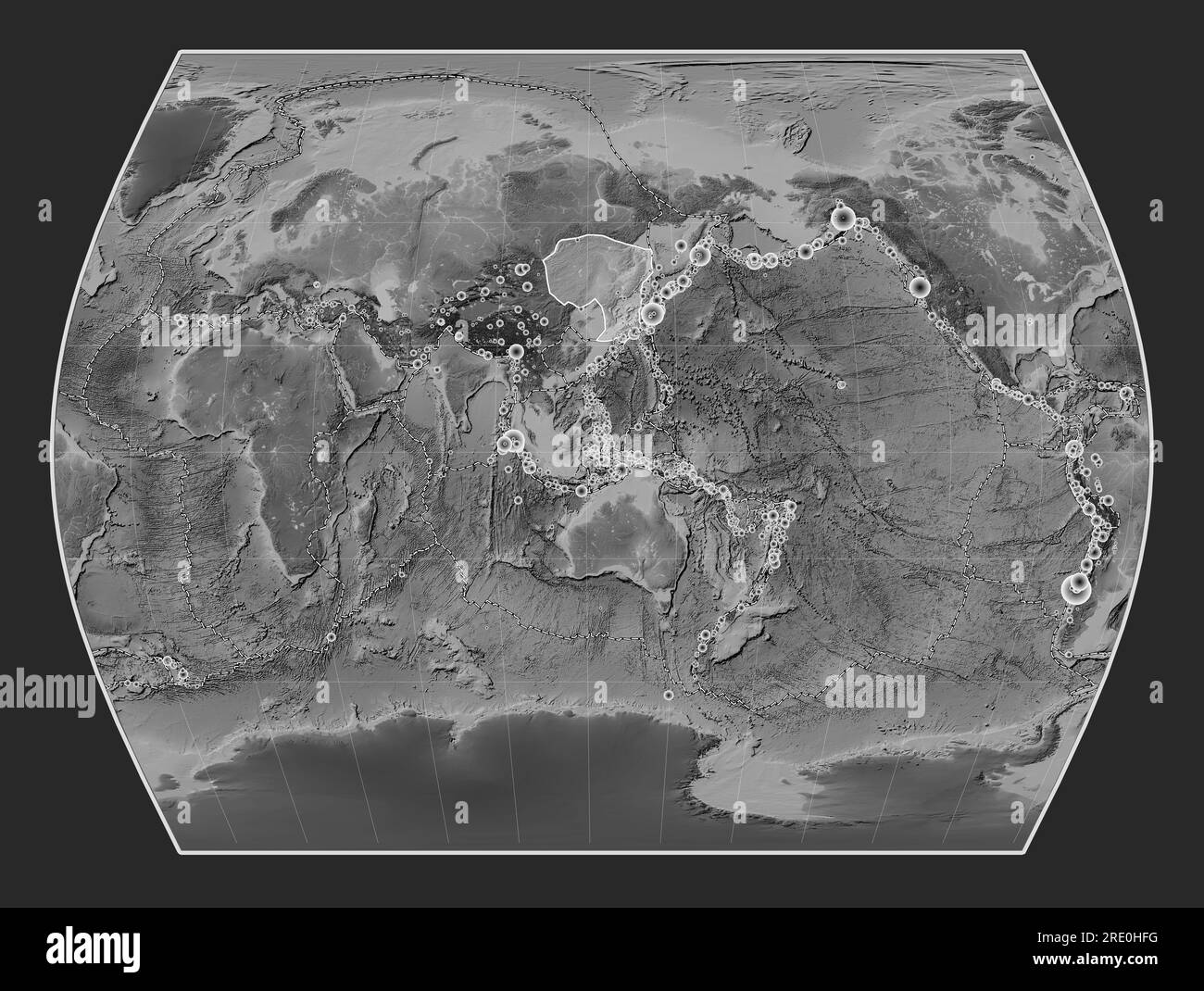 Amur Tectonic Plate On The Grayscale Elevation Map In The Times Projection Centered Meridionally