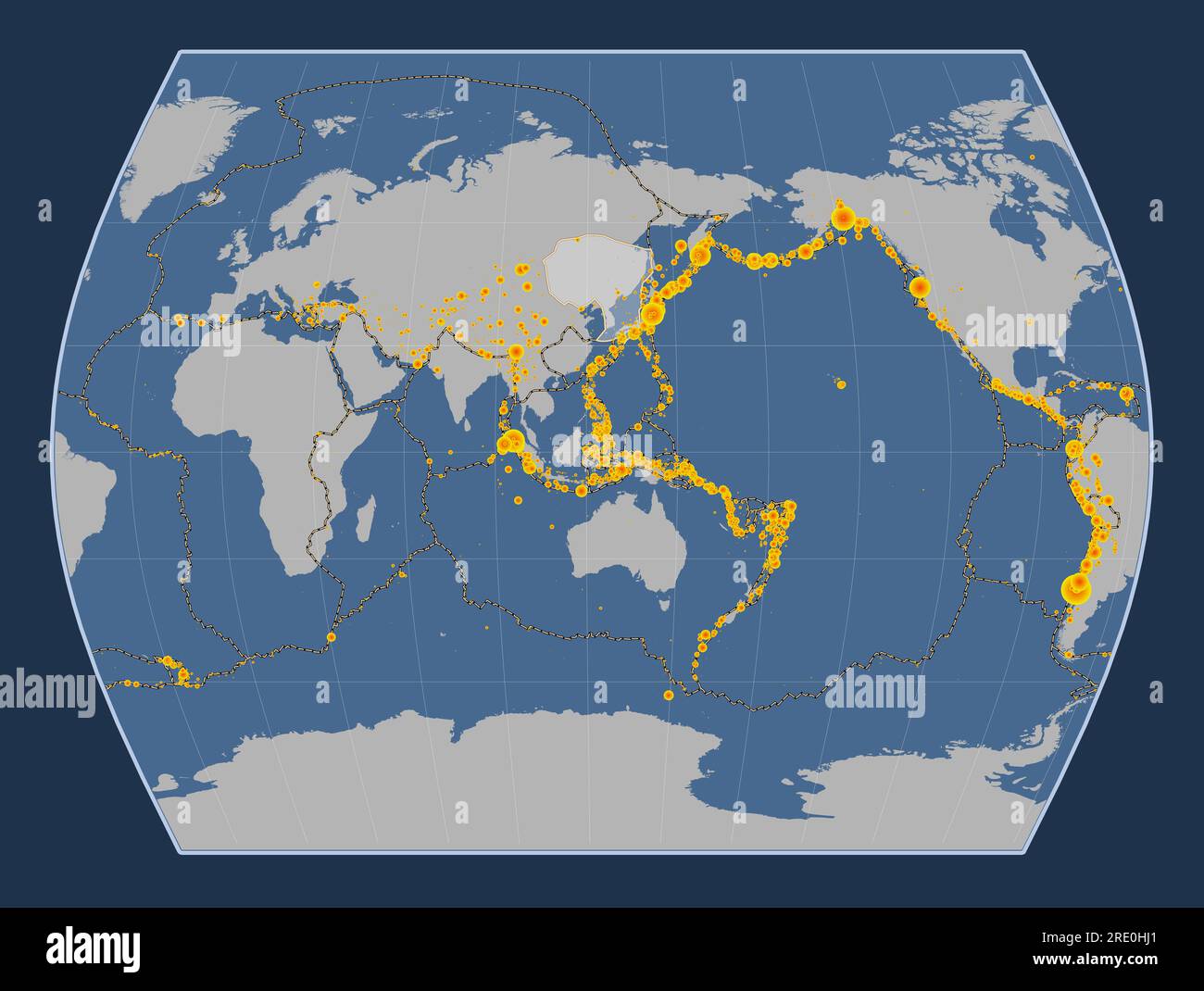 Amur Tectonic Plate On The Solid Contour Map In The Times Projection Centered Meridionally