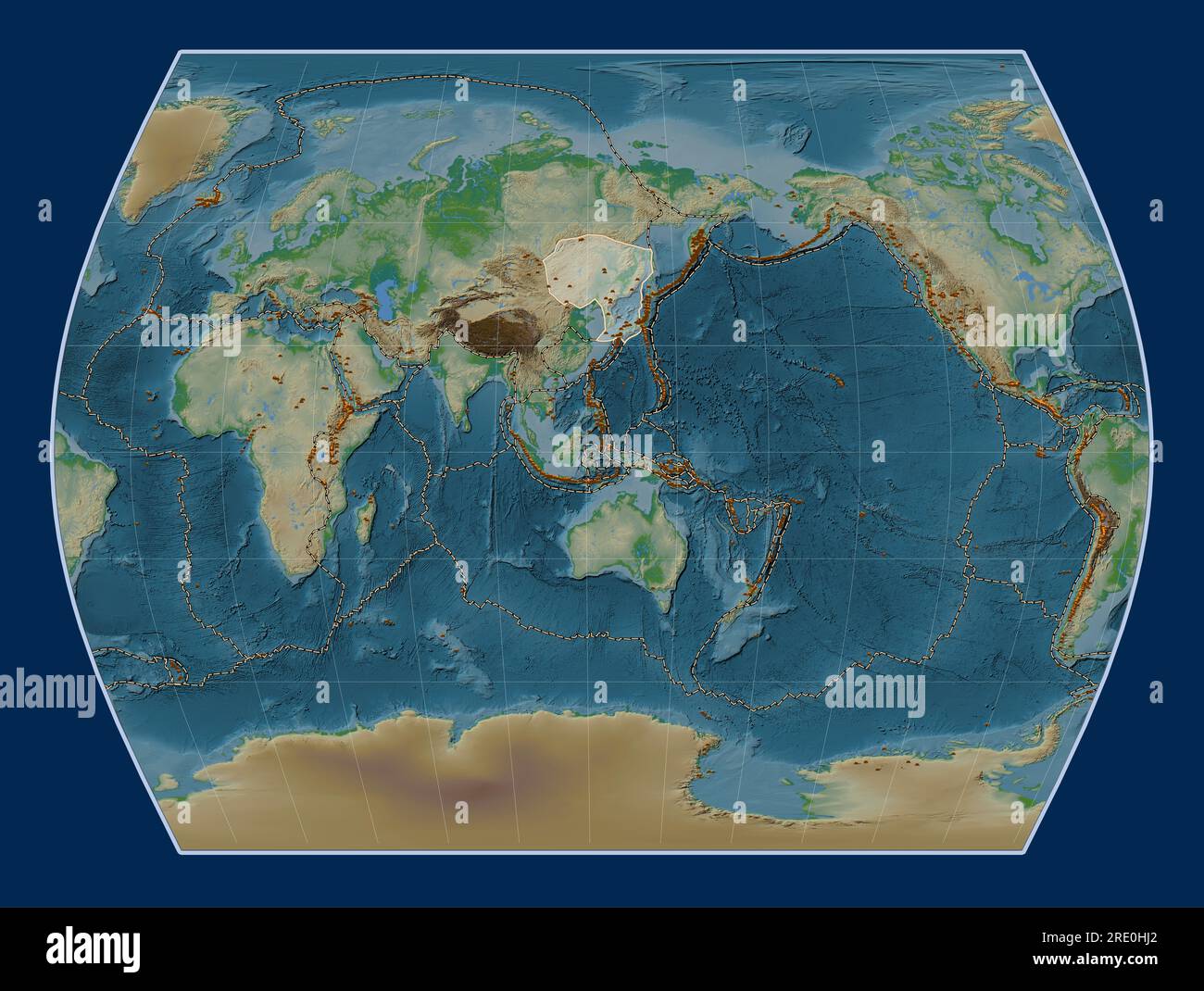 Amur tectonic plate on the physical elevation map in the Times ...