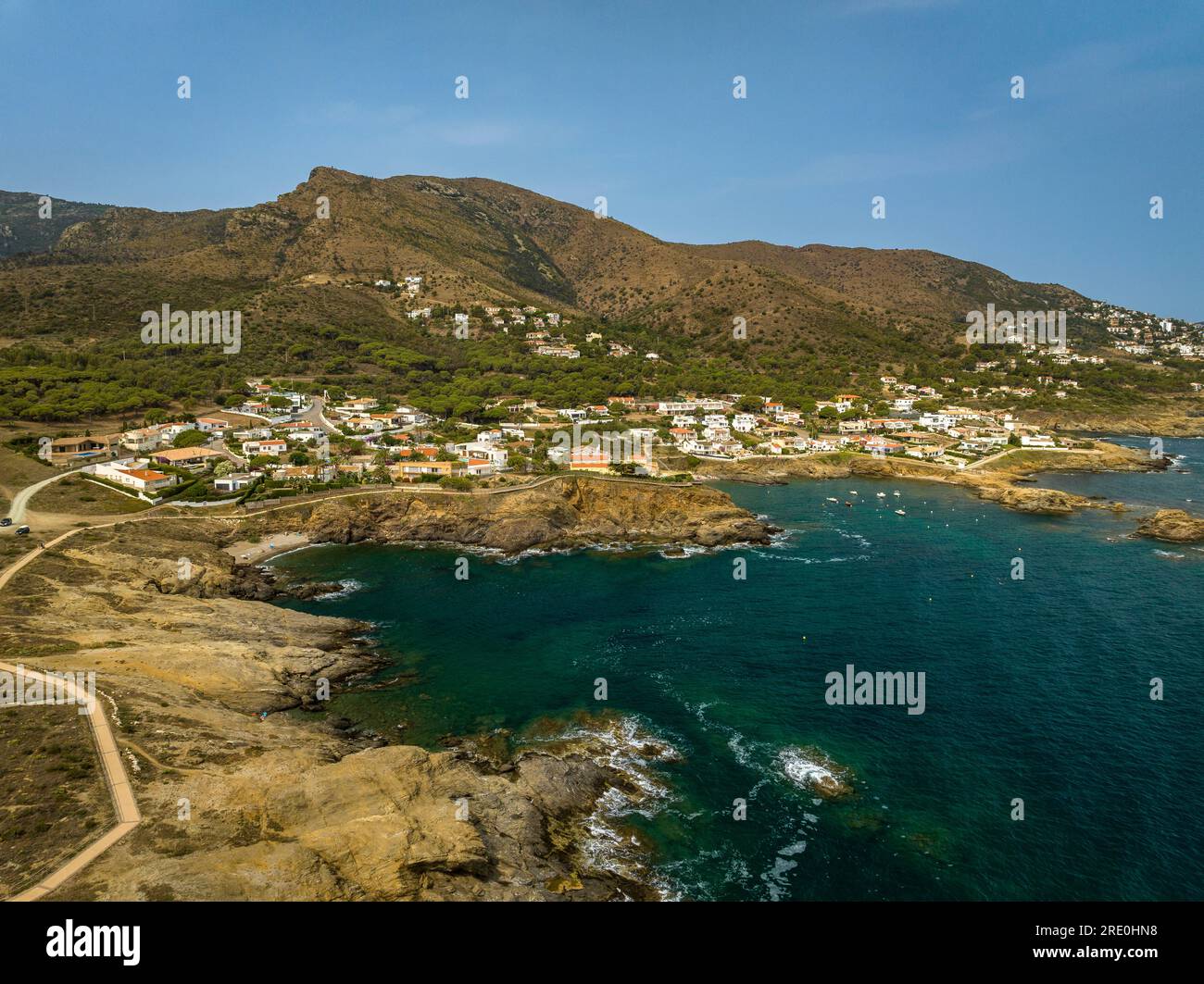 Aerial view of the urbanizations and the coast near Port de la Selva ...