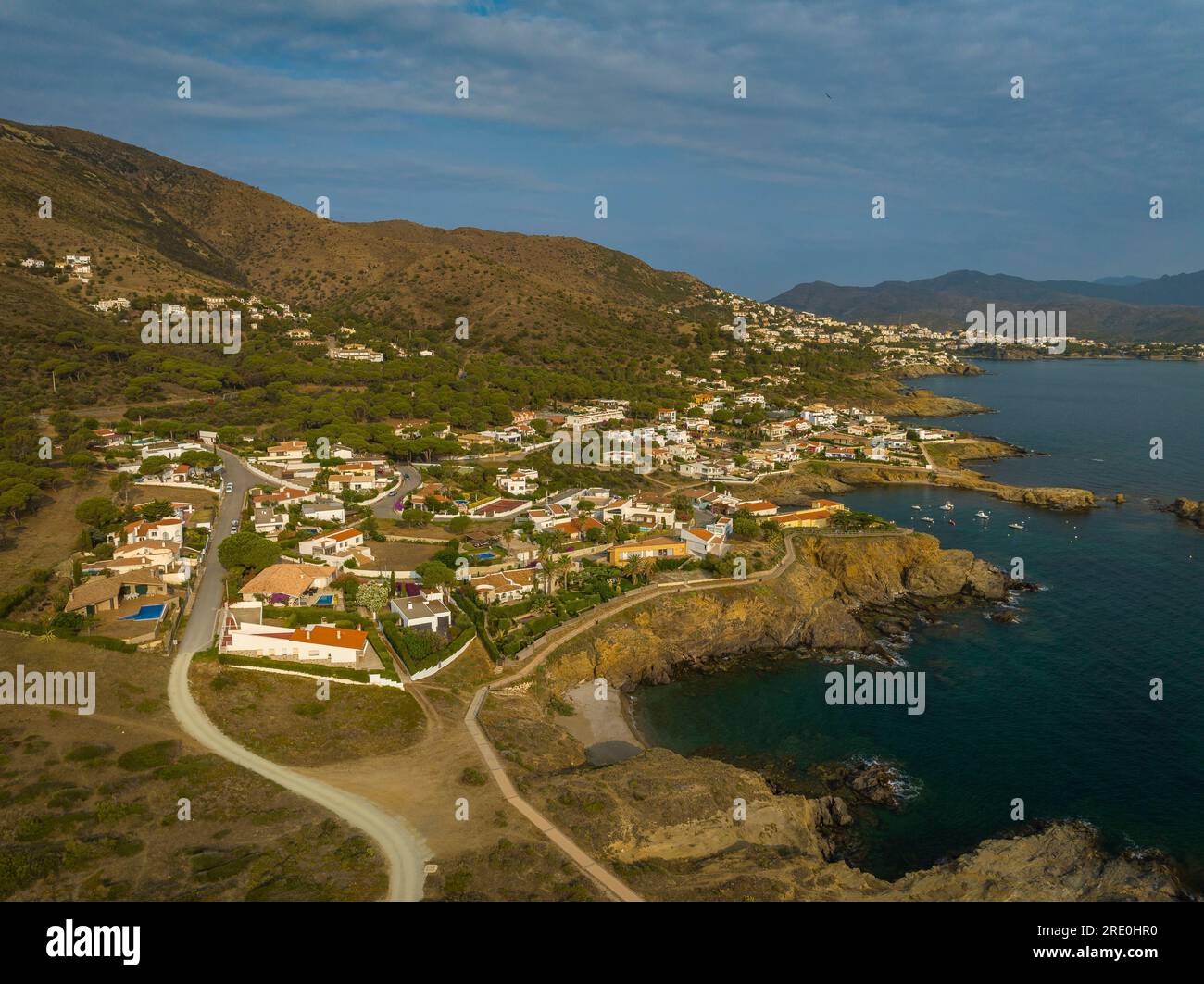 Aerial view of the urbanizations and the coast near Port de la Selva ...