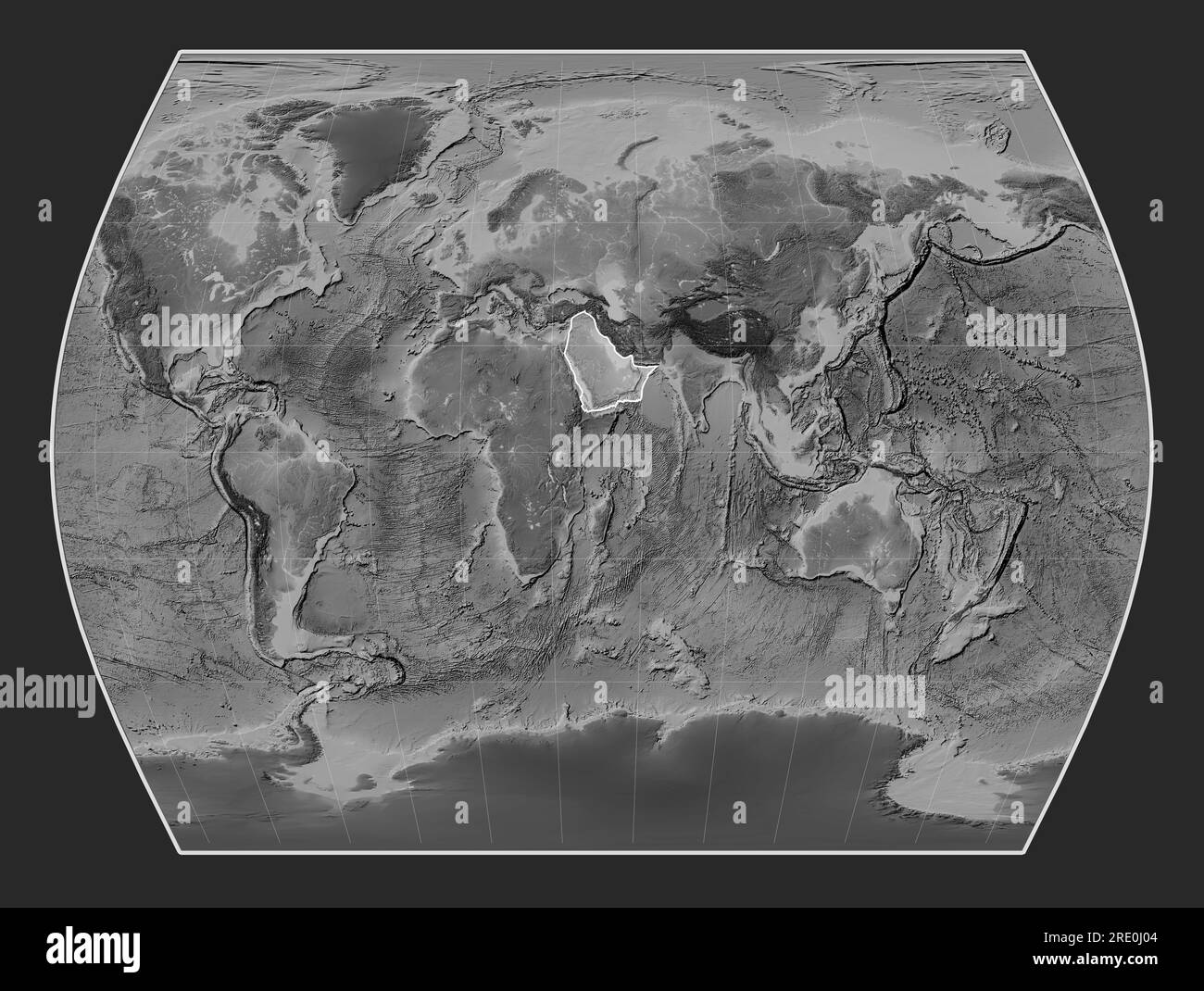Arabian Tectonic Plate On The Grayscale Elevation Map In The Times Projection Centered