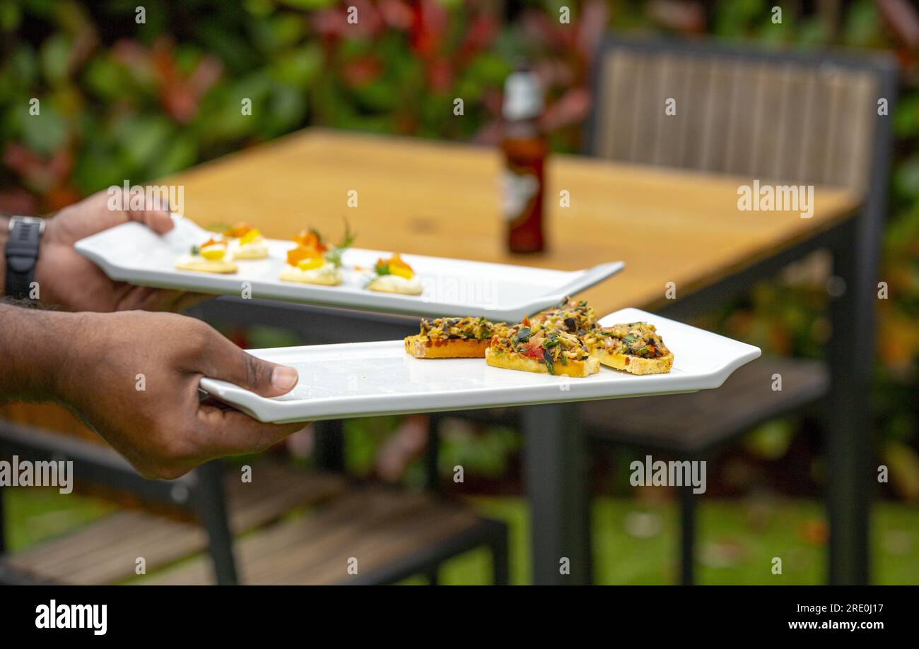 A waiter serving canapes at a Wedding reception Stock Photo - Alamy